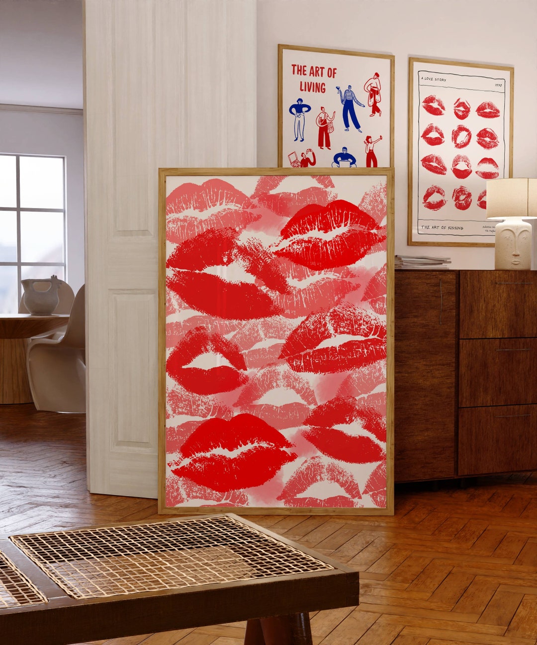 Kiss Poster, Red Lips Print, Aesthetic Red Lips Wall Art Print, Red ...