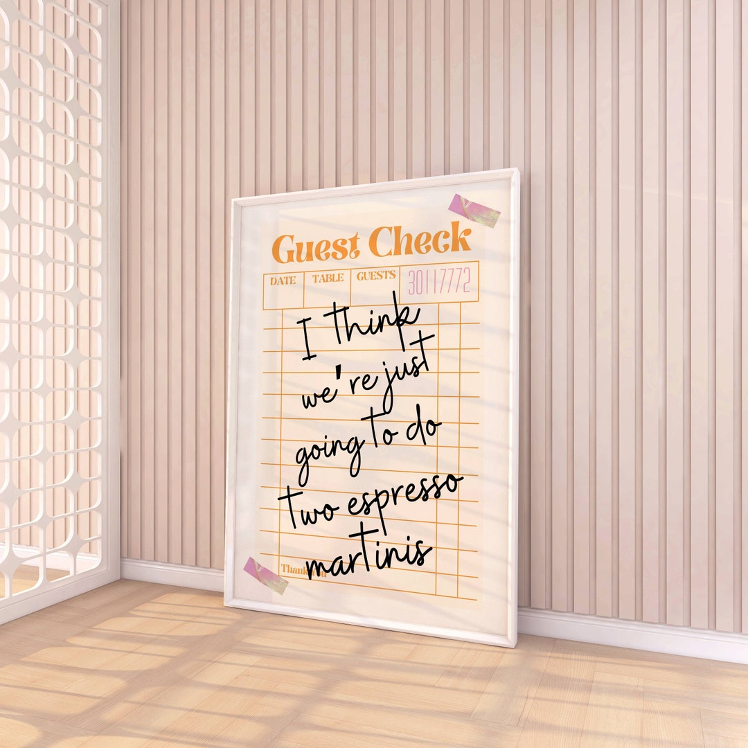 GUEST CHECK Receipt, Espresso Martinis Art, Bar Cart Art Decor, Retro Guest Check Poster, Trendy ...