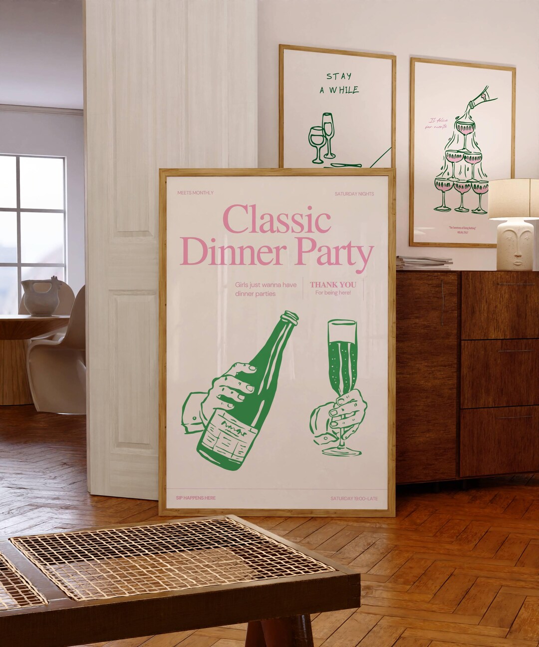 Dinner Party Poster, Happy Hour Wall Art, Retro Bar Cart Art, Trendy ...