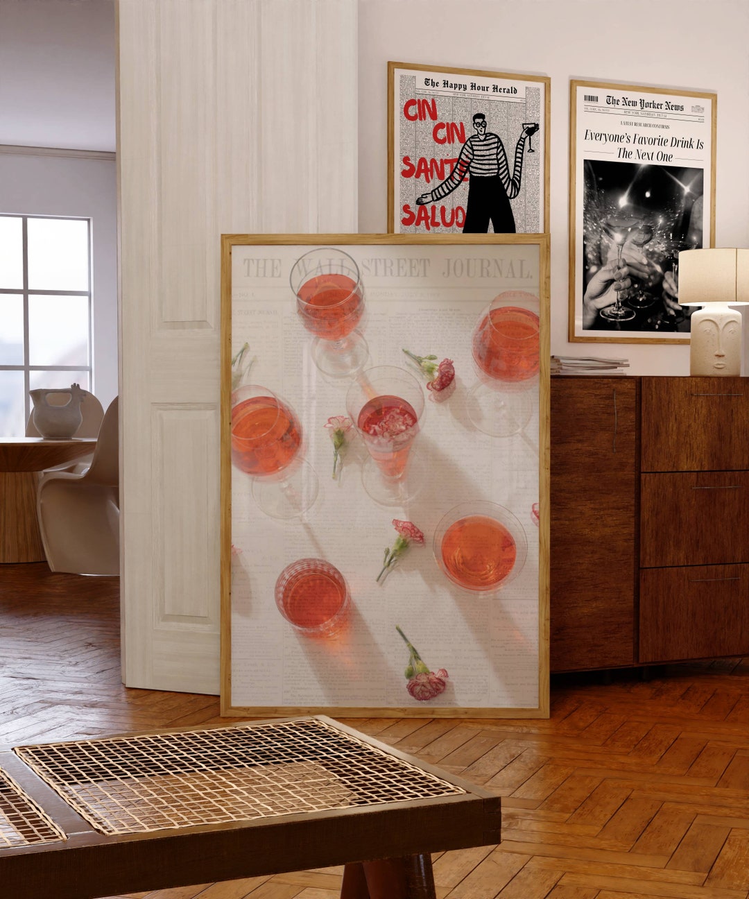 Trippy Drinks Newspaper Poster, Retro Bar Cart Wall Art, Trippy Wall ...
