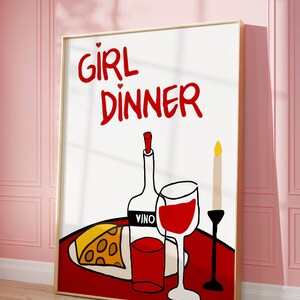 Girl Dinner Poster, Bar Cart Art Decor, Red Wall Art, 70s Print, Trendy ...