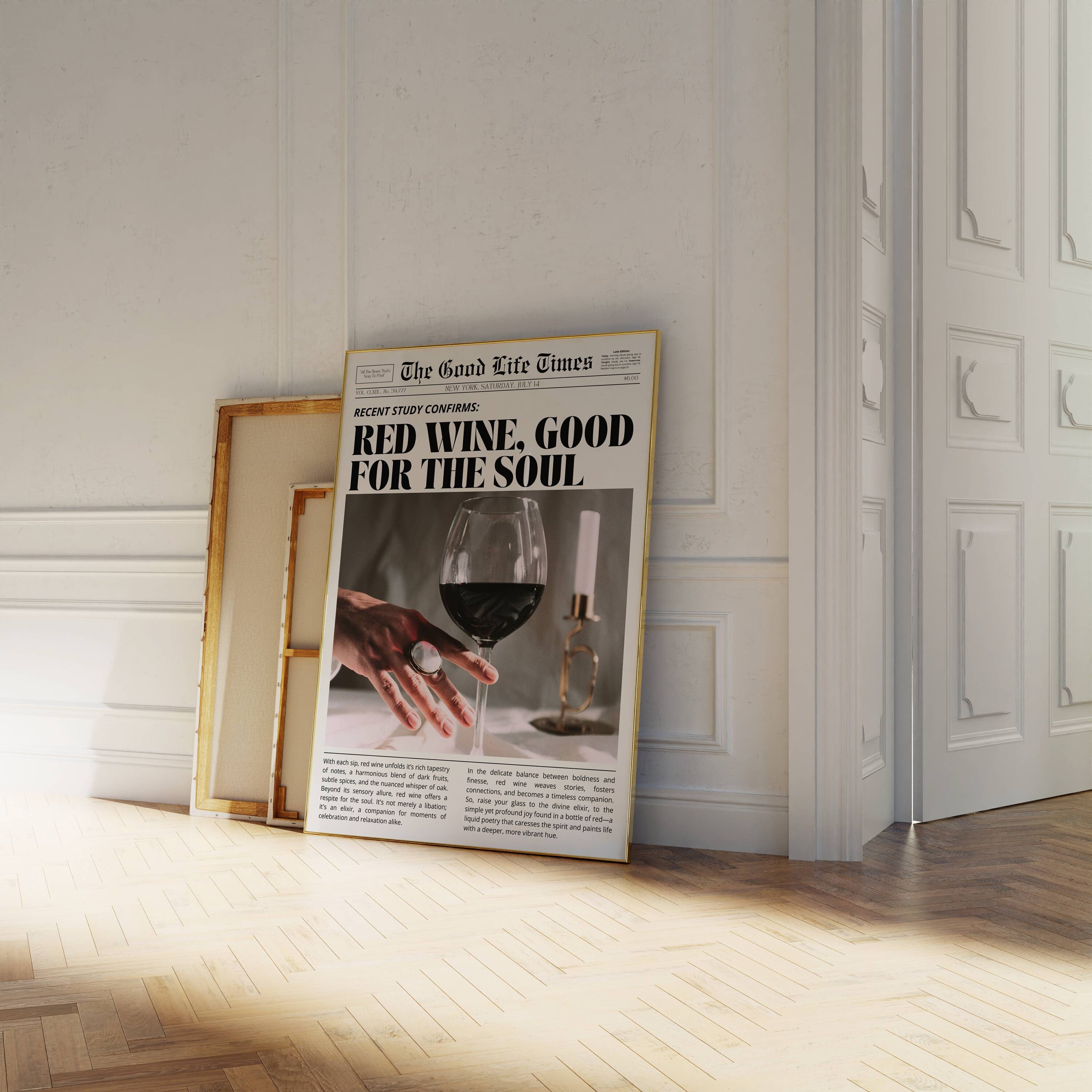 Red Wine Newspaper Headline Poster, Quote Poster, Retro Bar Cart Wall ...