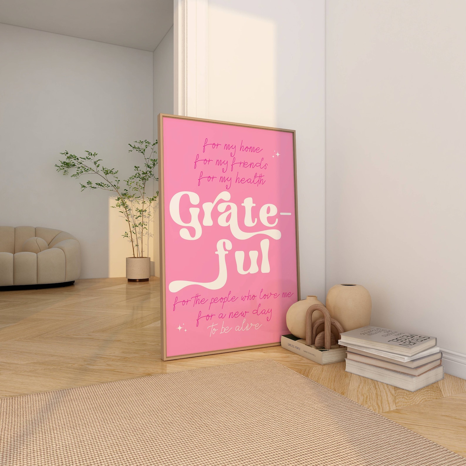 Grateful Pink Positivity Poster, Aesthetic Room Decor (digital Download ...