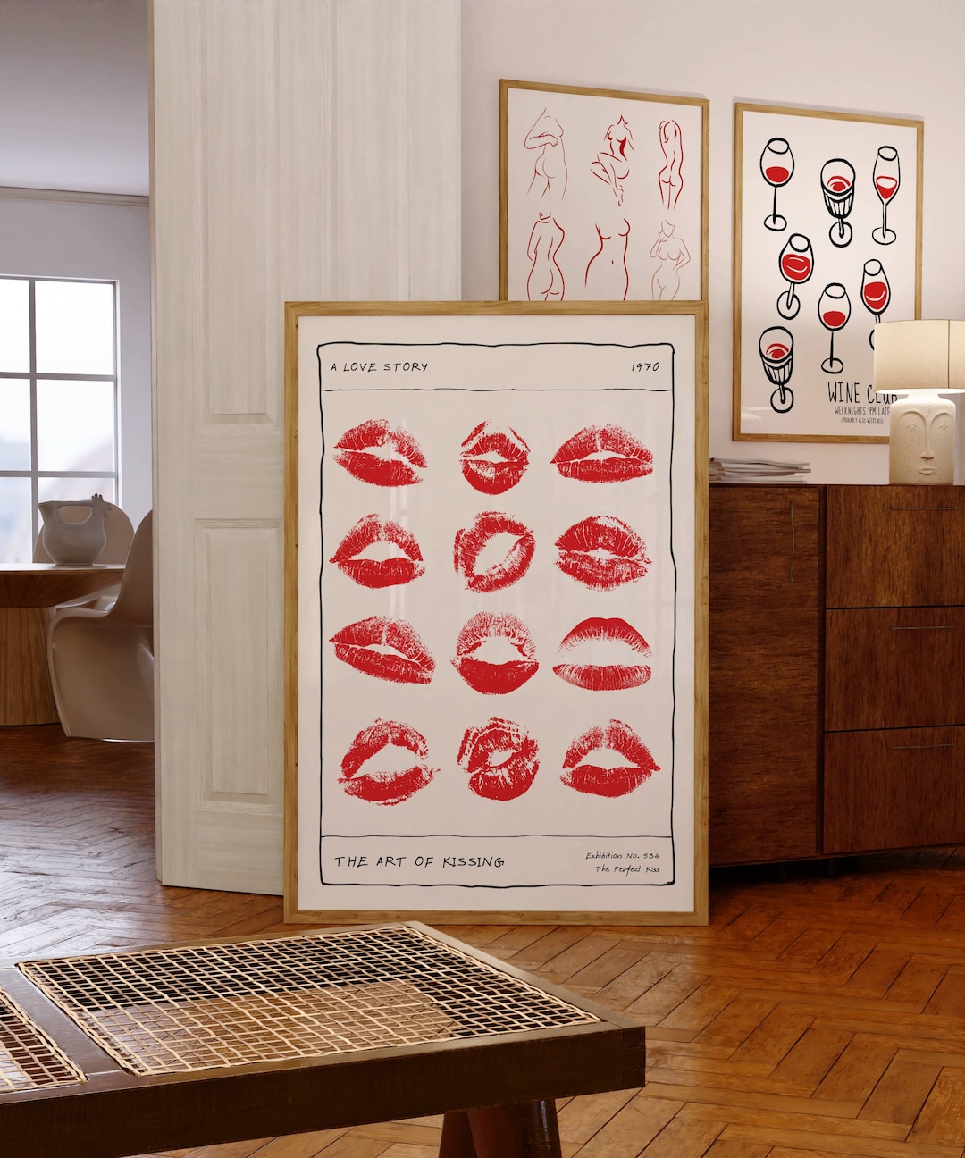 Art of Kissing Poster, Aesthetic Red Lips Wall Art, Retro Maximalist ...