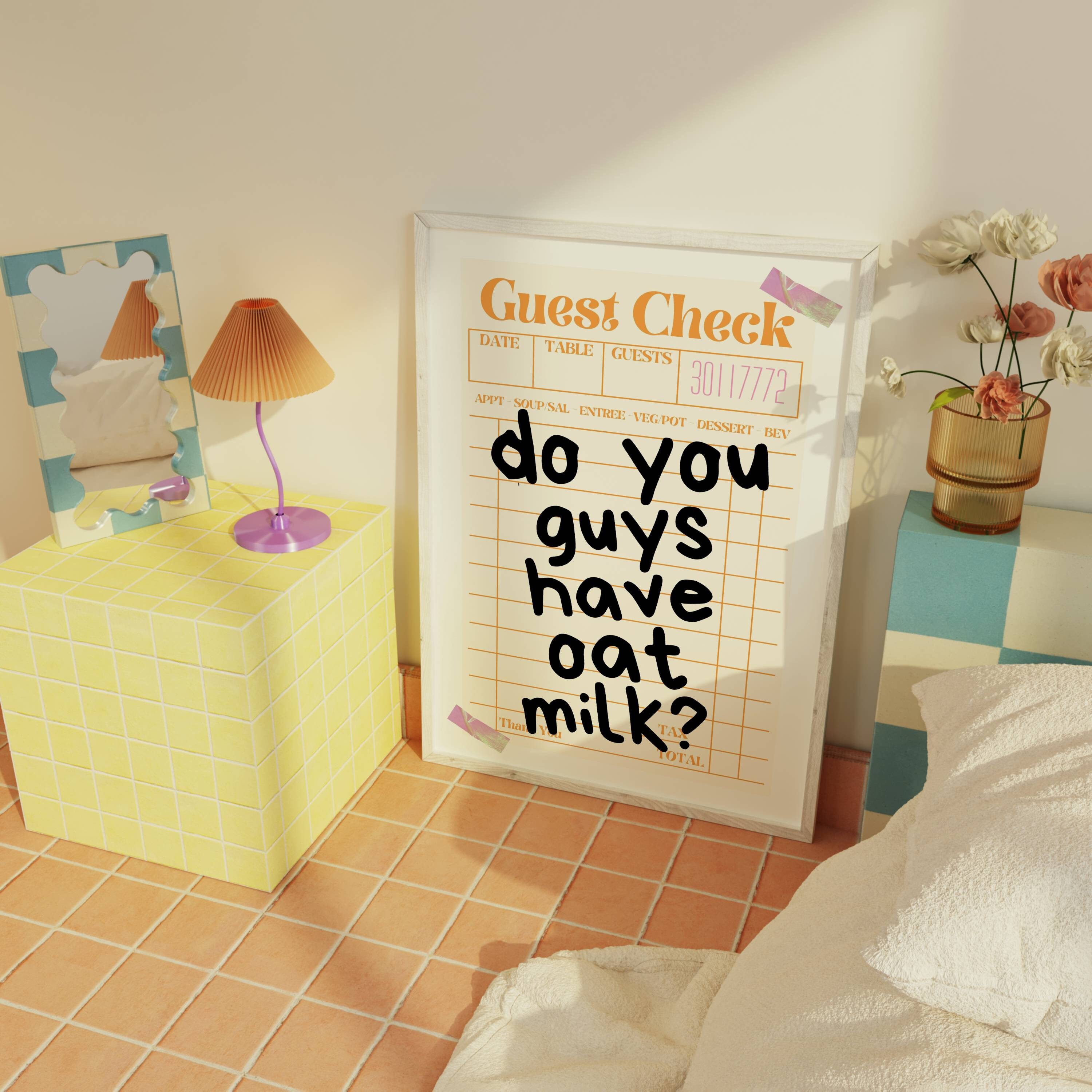 GUEST CHECK Receipt Poster, Oat Milk Print, Guest Check Poster, Oat ...