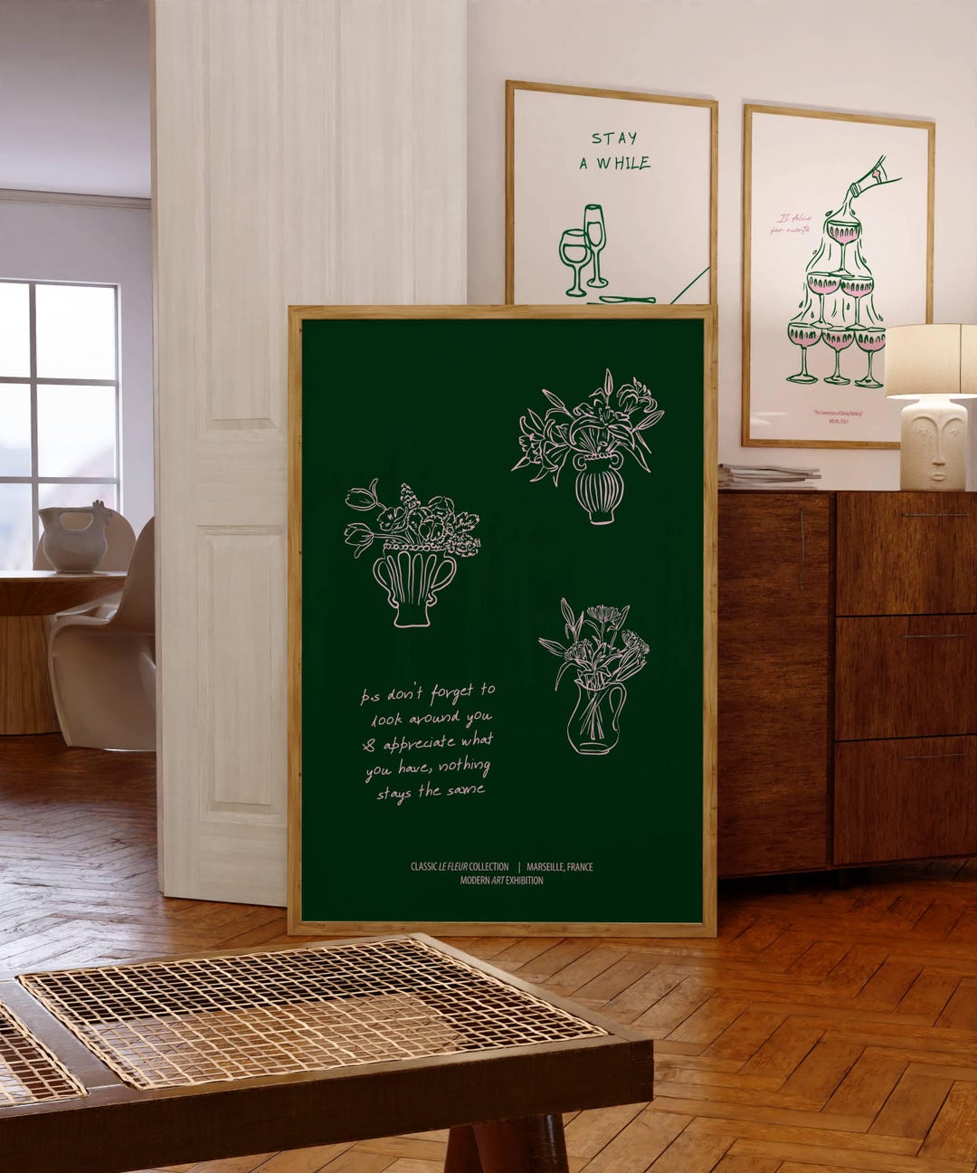 Floral Green Positivity Poster, Trendy Flower Wall Art (digital ...