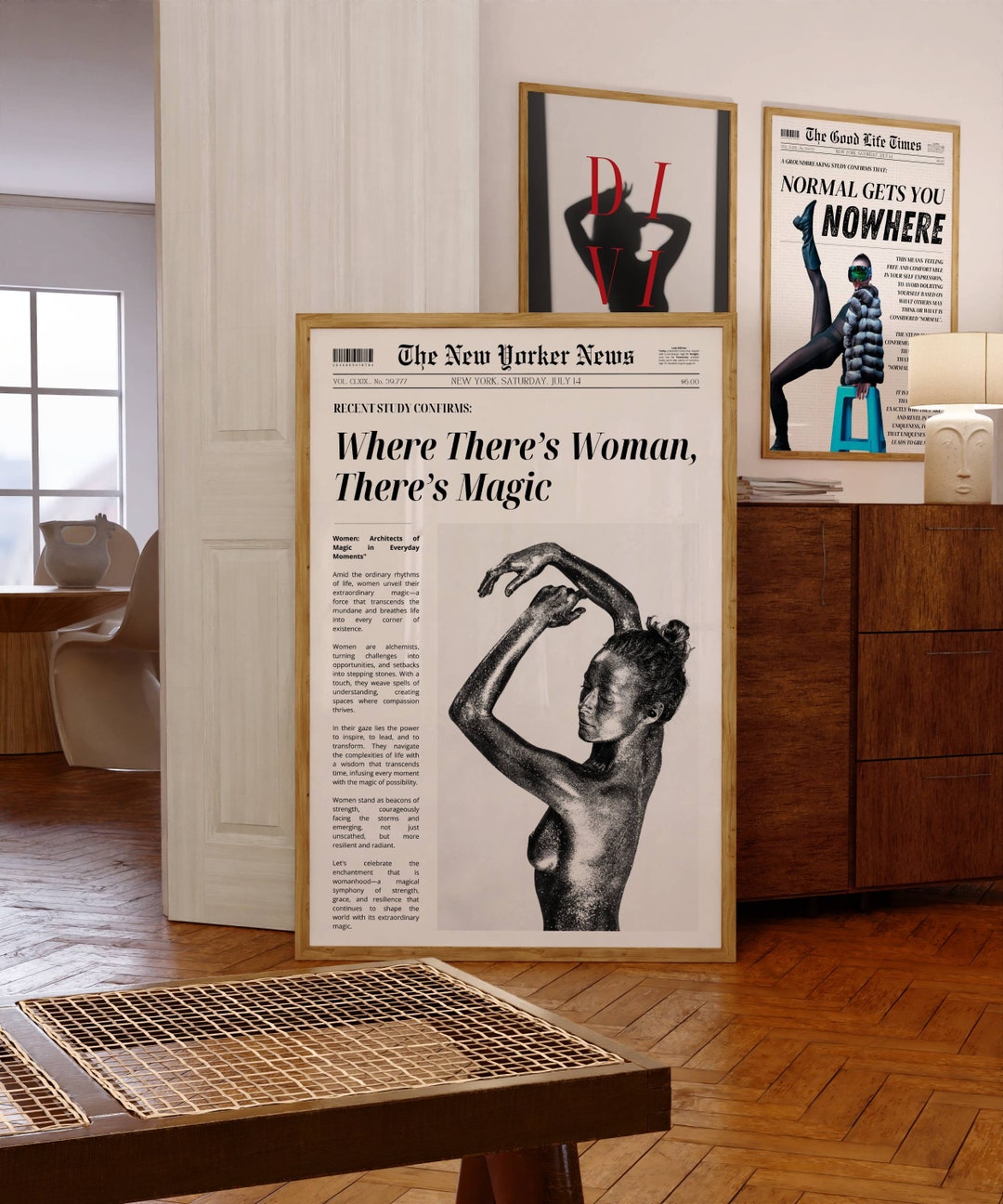 Woman Newspaper Headline Poster, Quote Poster, Retro Bar Cart Feminist ...