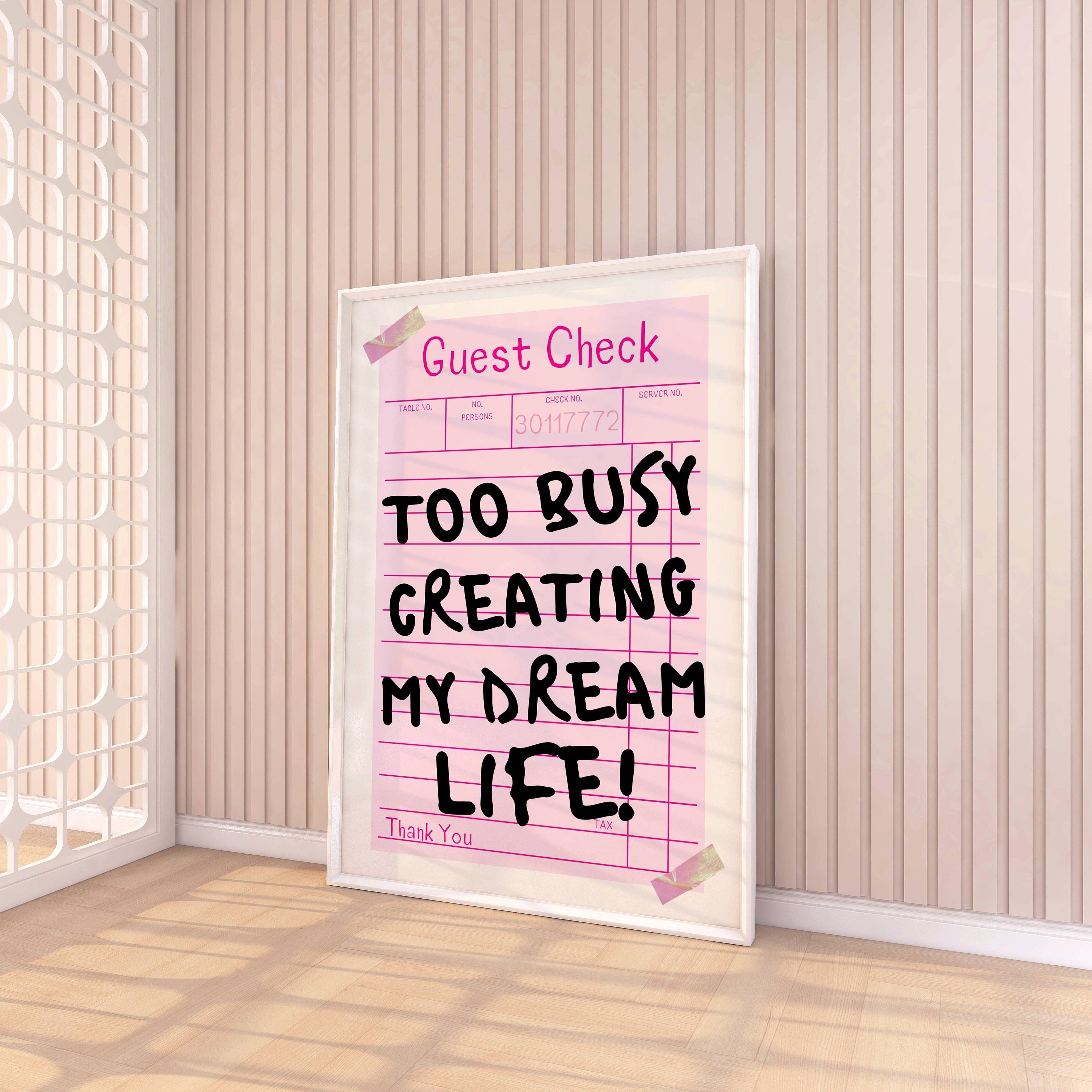 GUEST CHECK Receipt Too Busy Creating My Dream Life Retro - Etsy