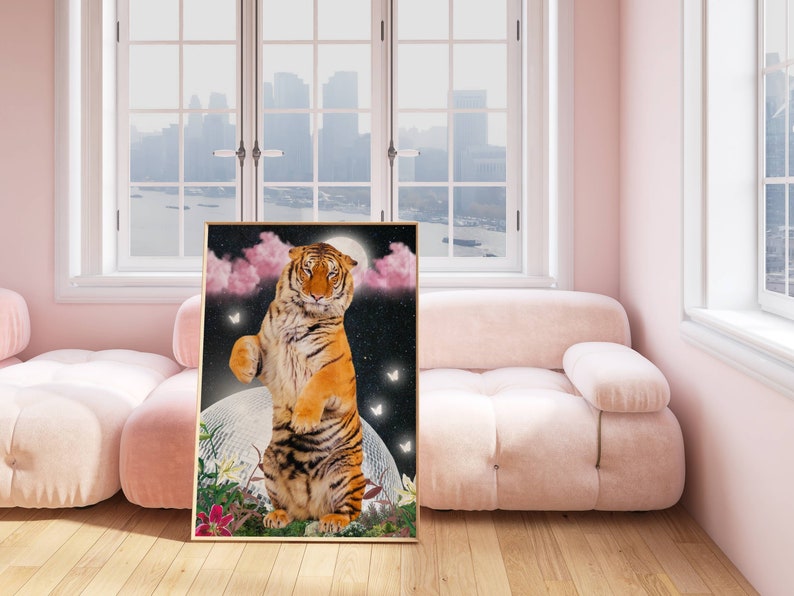 Disco Tiger Poster, Retro Bar Cart Art, 70er Jahre Wanddruck, Magazin ...