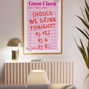 GUEST CHECK Receipt, Should We Drink Tonight, Bar Cart Wall Art Decor ...
