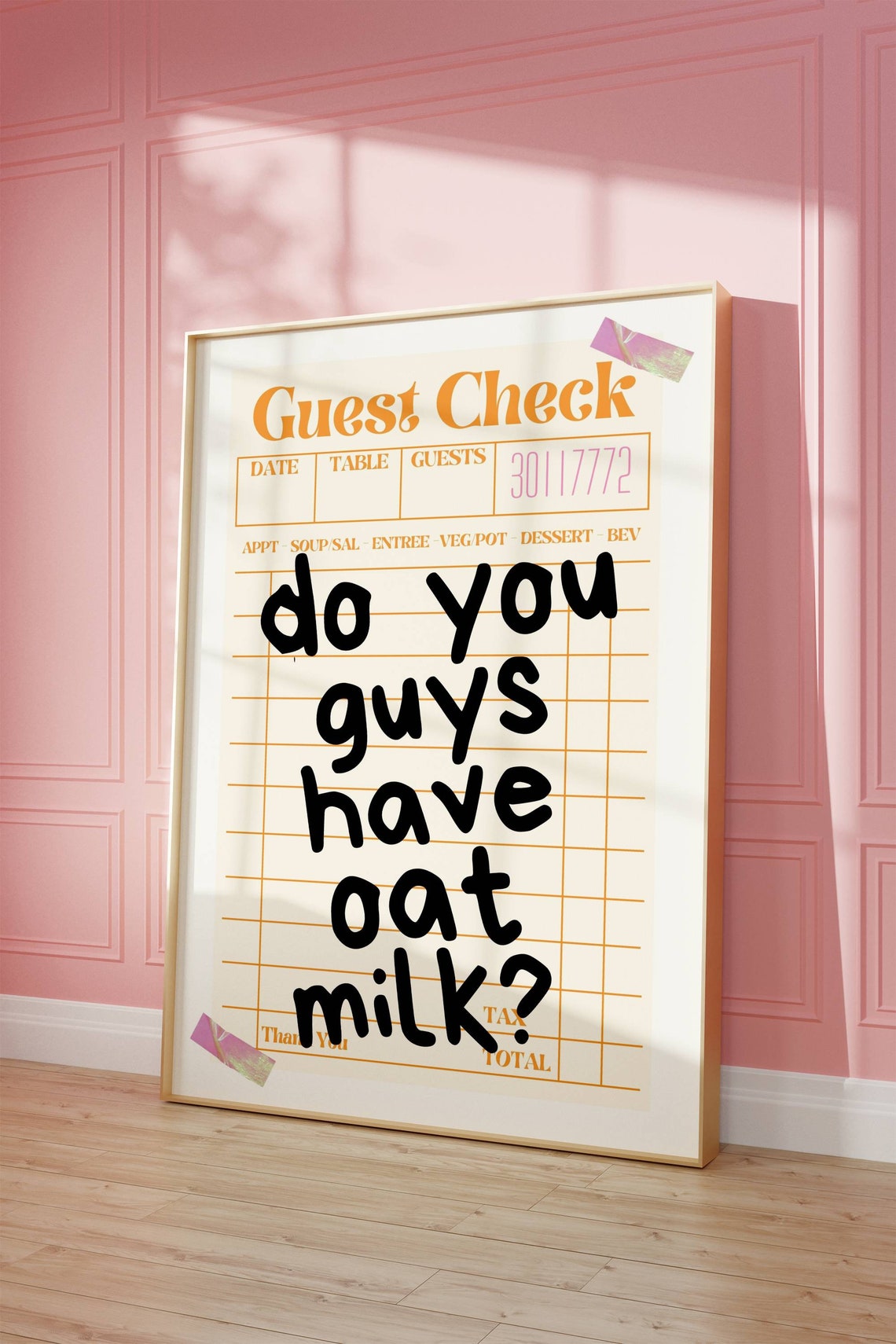 GUEST CHECK Receipt Poster, Oat Milk Print, Guest Check Poster, Oat ...