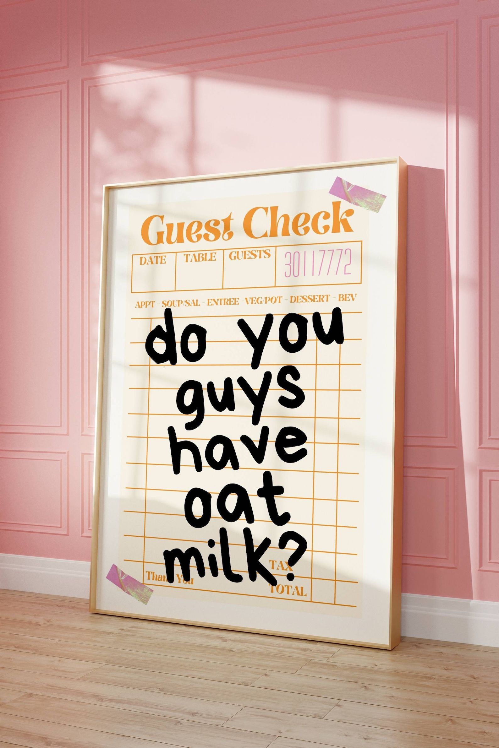 GUEST CHECK Receipt Poster, Oat Milk Print, Guest Check Poster, Oat ...