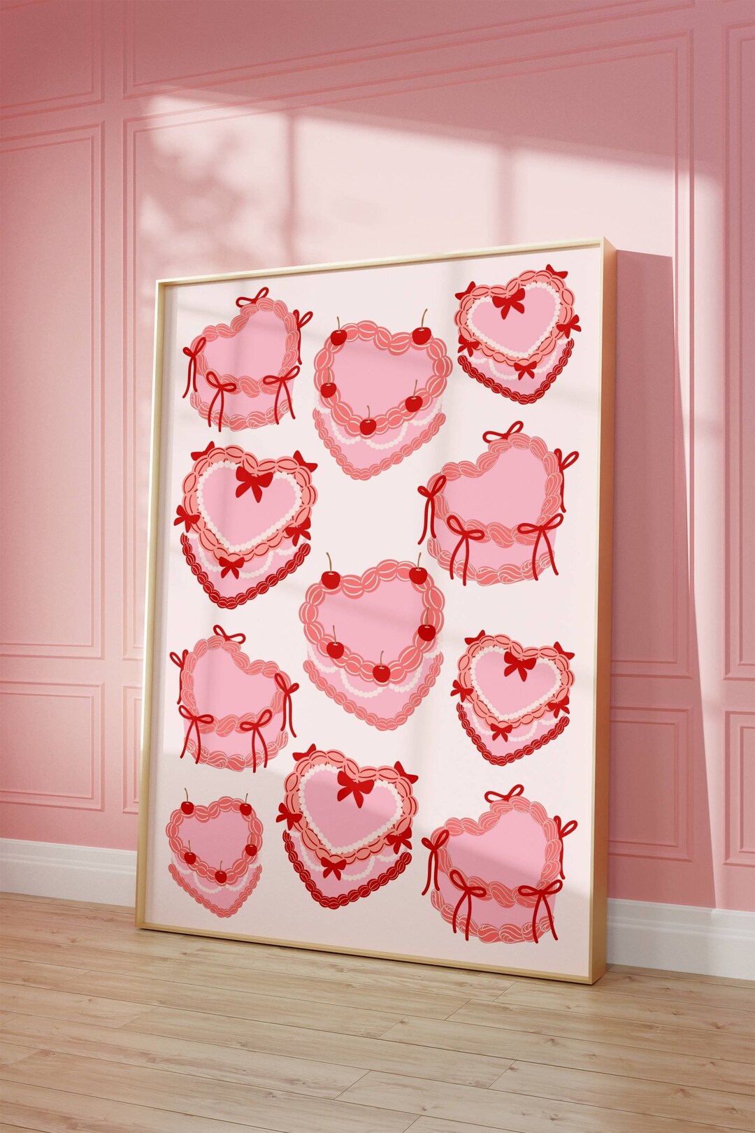 Cake Wall Print, Heart Cake Art, Candy Wall Art, Dopamine Wall Art ...