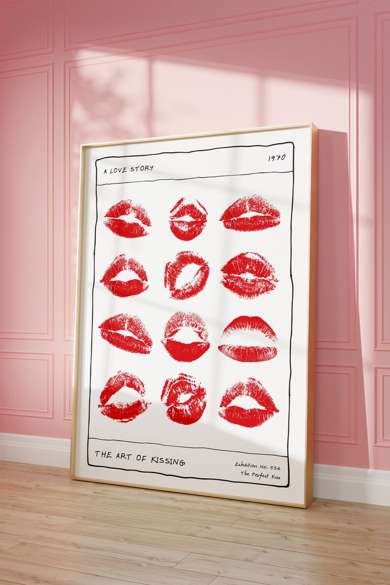 Art of Kissing Poster, Aesthetic Red Lips Wall Art, Retro Maximalist ...