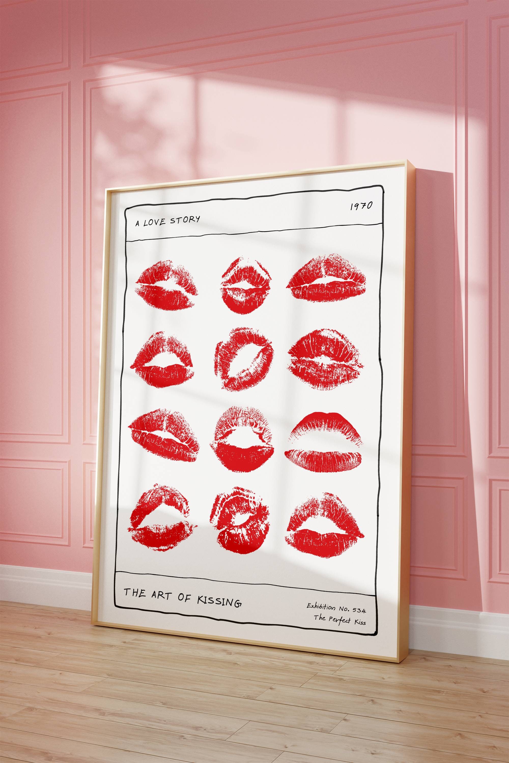 Art of Kissing Poster, Aesthetic Red Lips Wall Art, Retro Maximalist ...