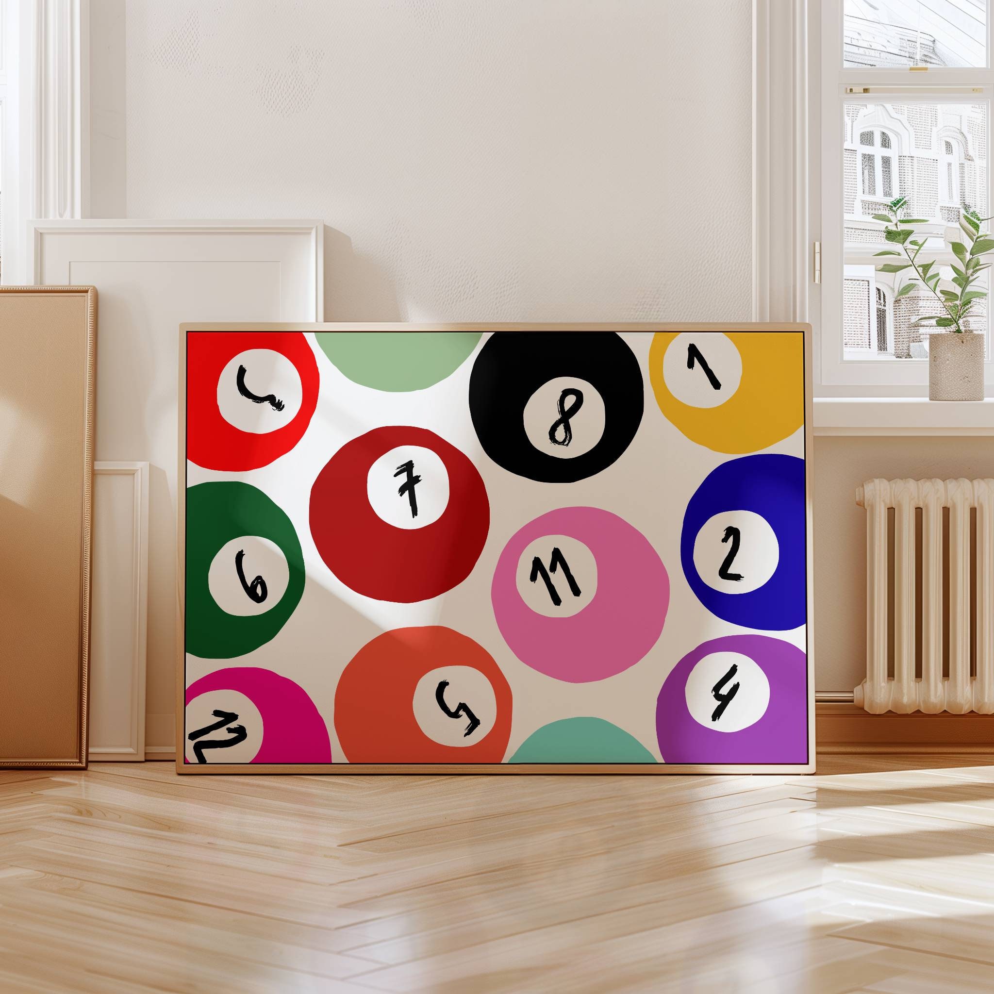 Hand Drawn Pool Balls Art Print, Retro Billiards Poster (digital ...
