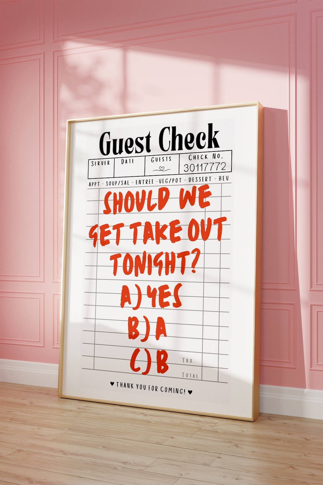 GUEST CHECK Receipt, Should We Get Takeout, Bar Cart Wall Art Decor ...