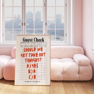 GUEST CHECK Receipt, Should We Get Takeout, Bar Cart Wall Art Decor ...