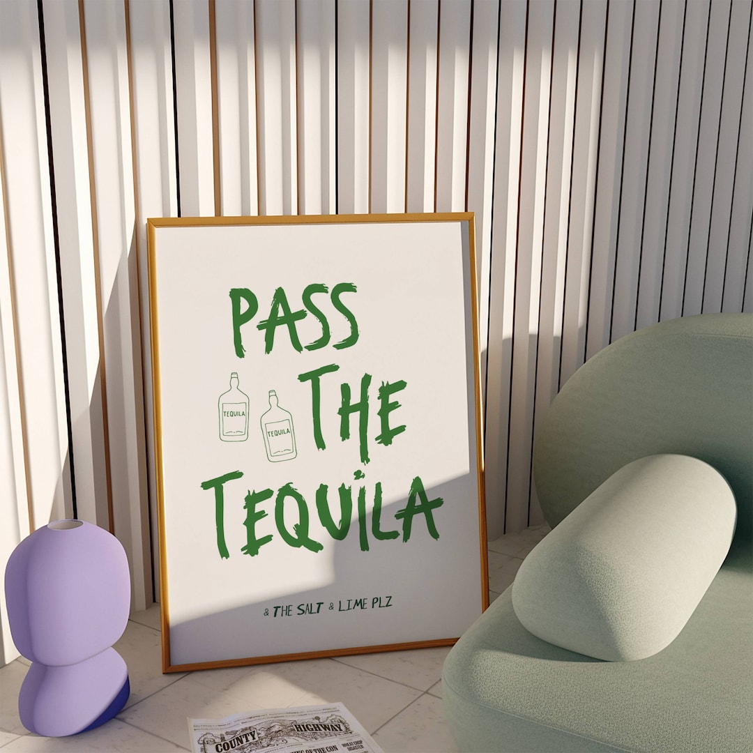 Tequila Poster, Retro Bar Cart Wall Art, Tequila Print, Green Wall Art ...