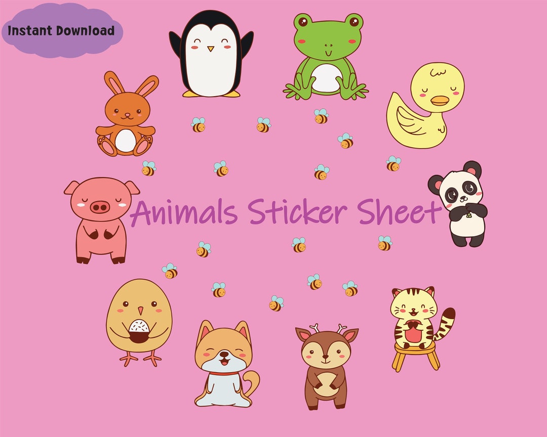 Cute Animals Digital Sticker Printable Sticker Digital - Etsy