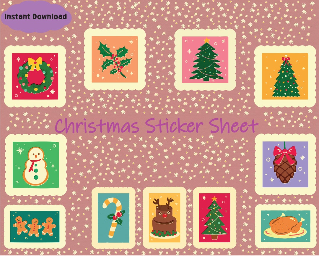 Christmas Sticker Sheet Printable Sticker Digital Sticker Multiple ...