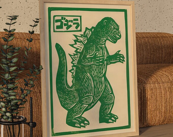 Retro Godzilla Movie Poster Wall Art, Vintage Japanese Anime Print ...
