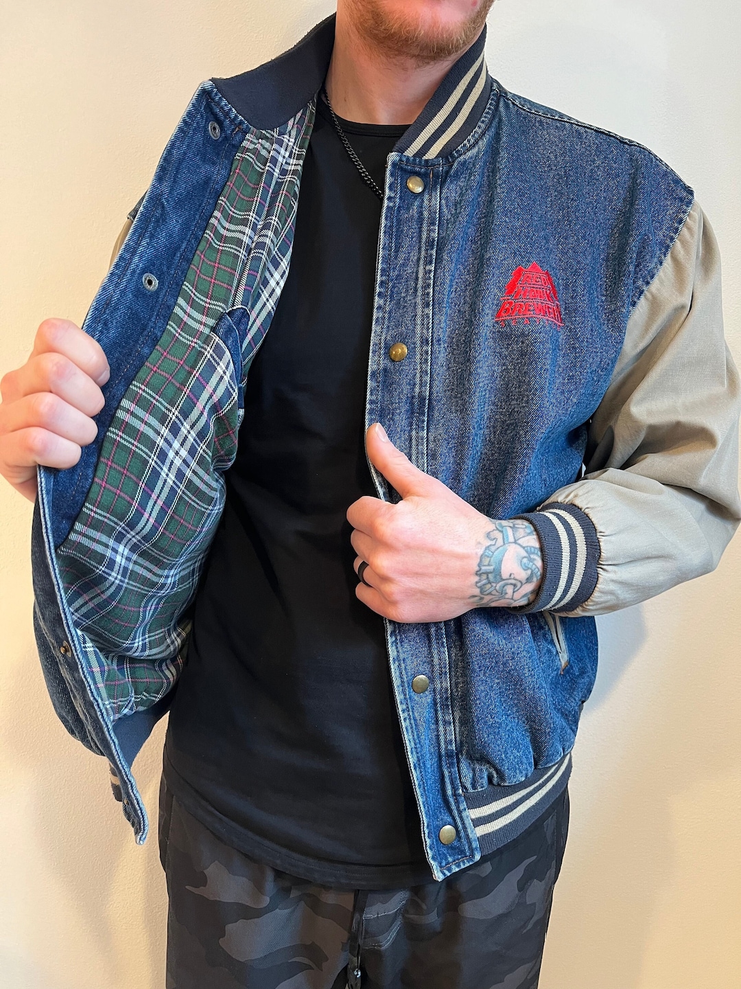 Vintage Most Wanted Red Hook Seattle Jean Bomber Jacket - Size Men's L ...