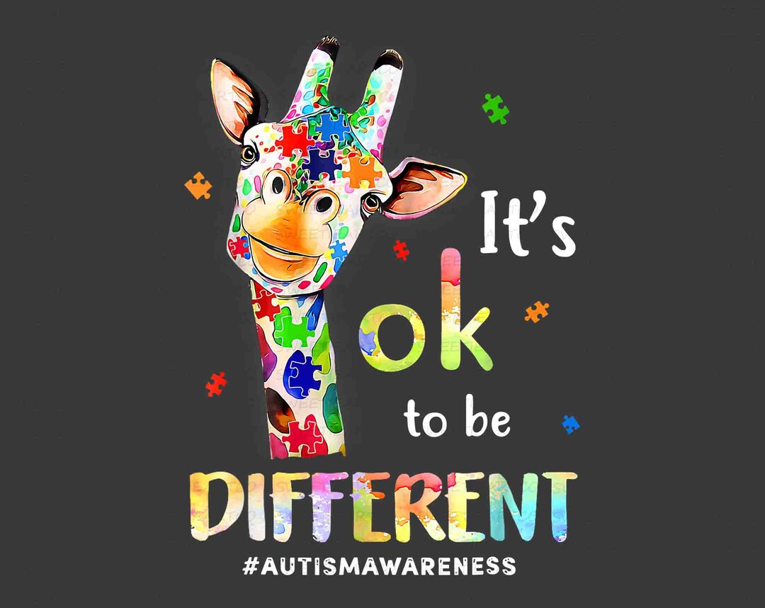 Autism Awareness Cute Giraffe Animal Its Ok to Be Different PNG, Autism ...