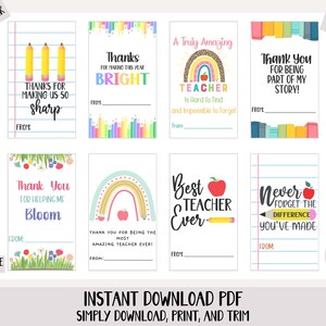 Printable Teacher Appreciation Gift Tags Instant Download Teacher Thank ...