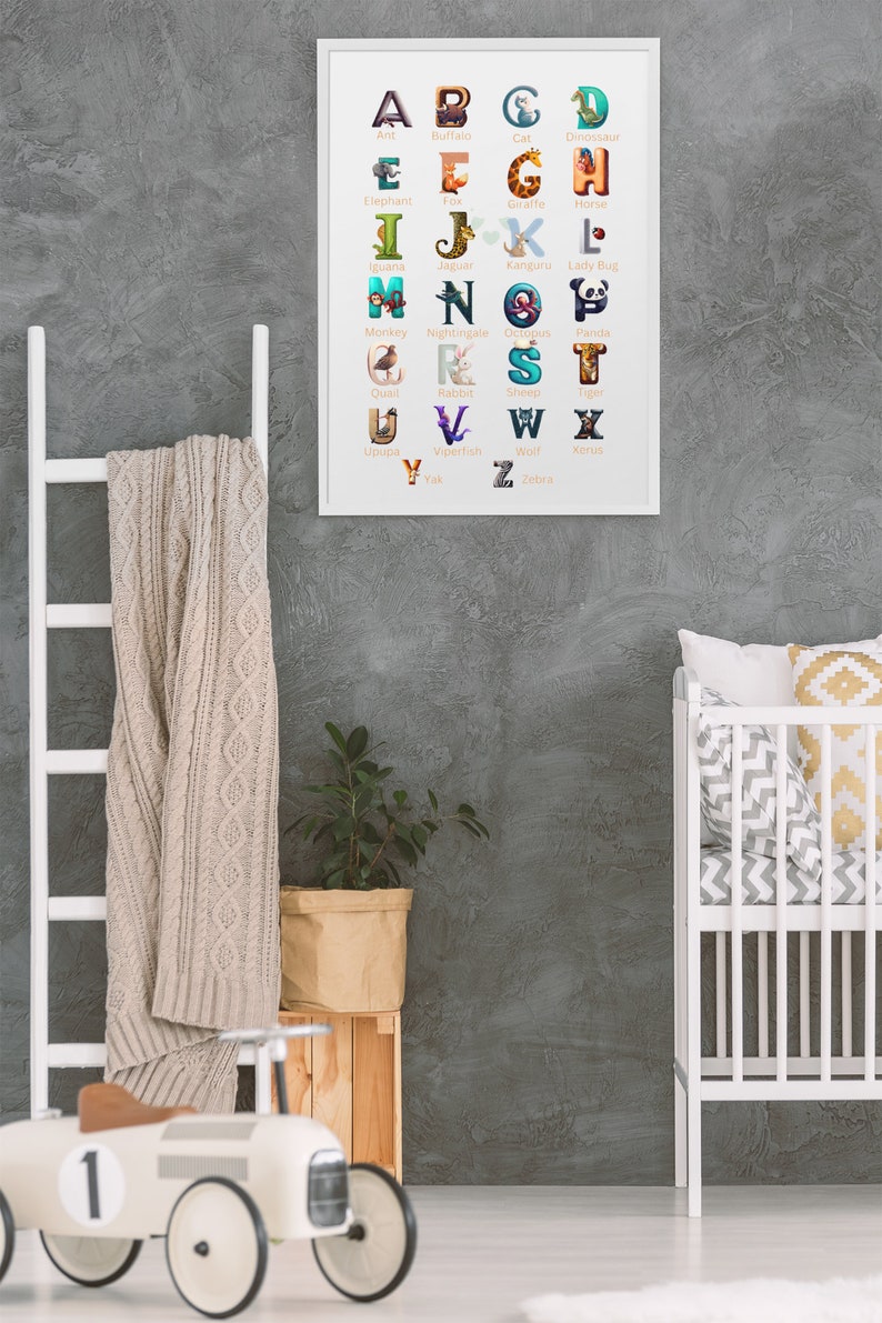 Alphabet Poster A to Z With Animals Cartoon and Letters - Etsy