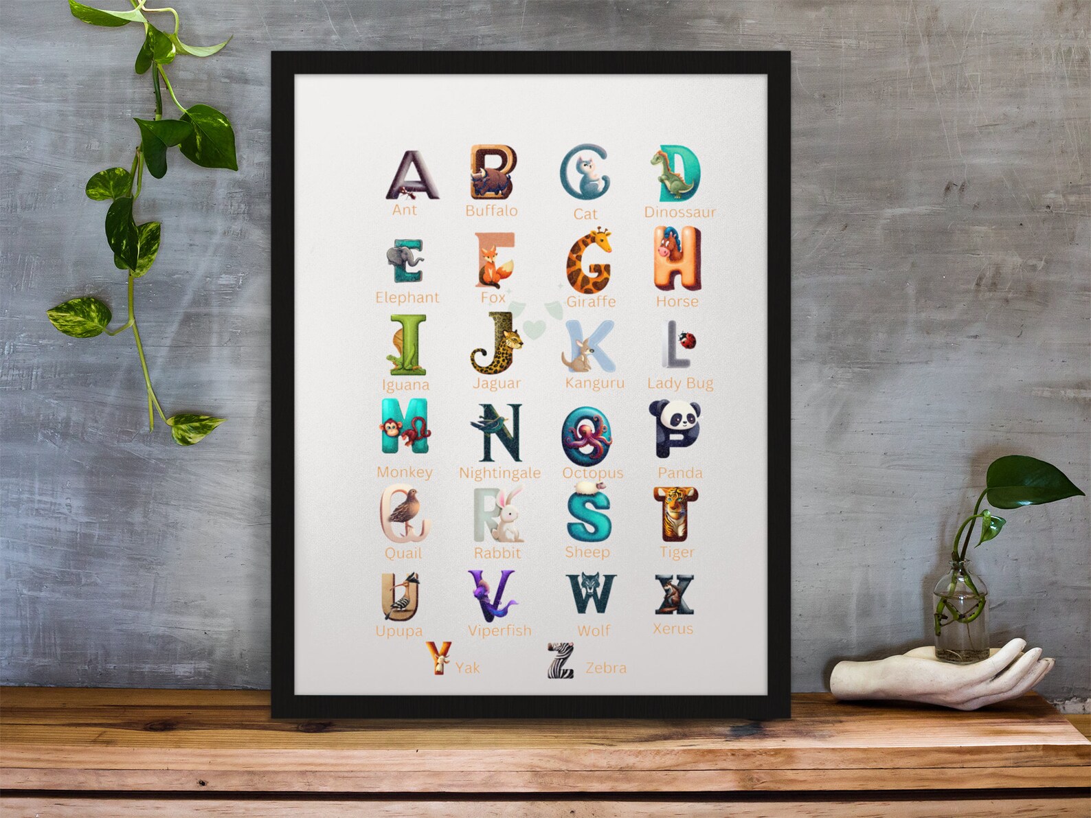 Alphabet Poster A to Z With Animals Cartoon and Letters - Etsy