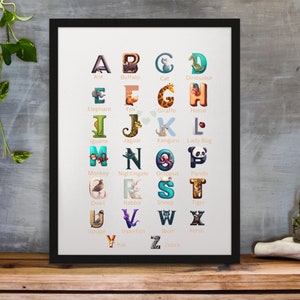 Alphabet Poster A to Z With Animals Cartoon and Letters - Etsy
