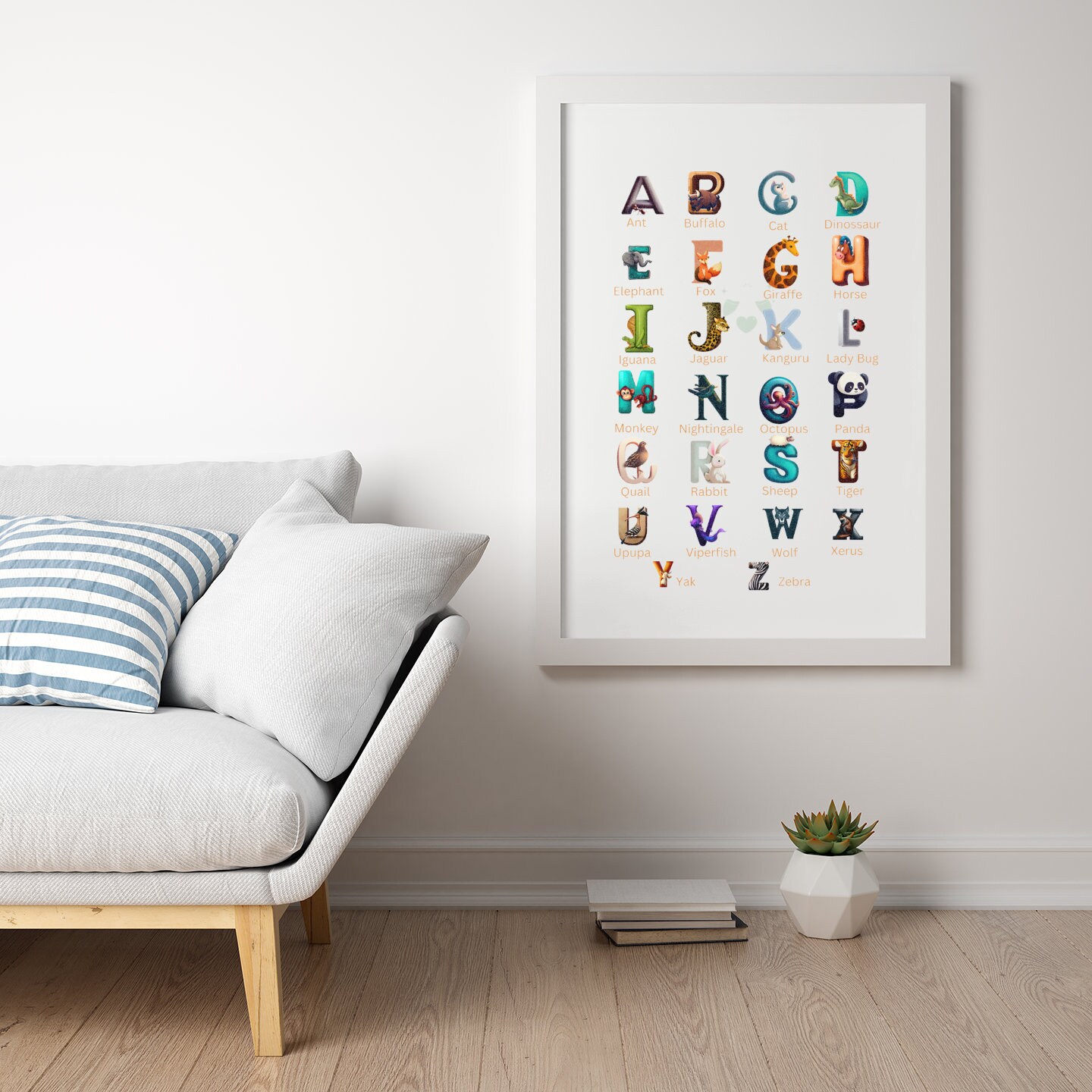 Alphabet Poster A to Z With Animals Cartoon and Letters - Etsy