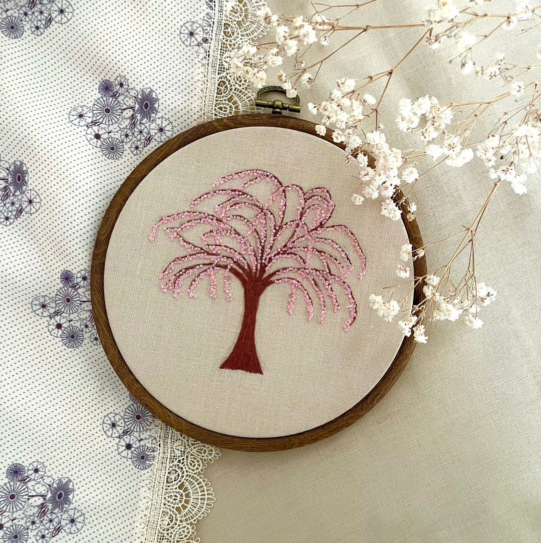 Cherry Blossom Tree Finished Embroidery Hoop | Beaded | Wall Hanging ...
