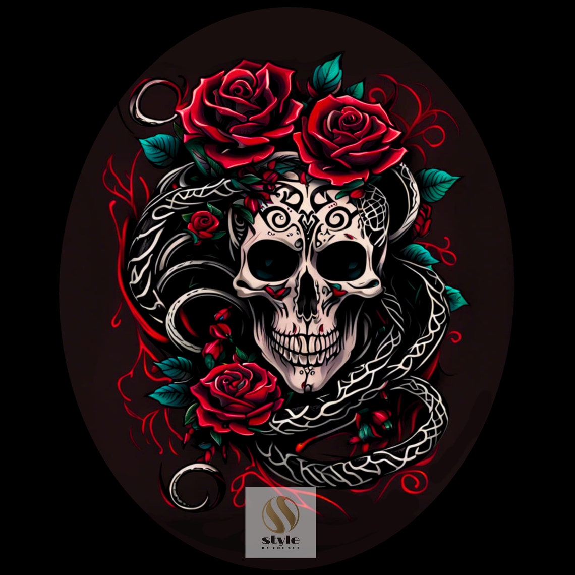 Red Roses Snake Skulls Digital Downloads Great for Halloween Trending ...