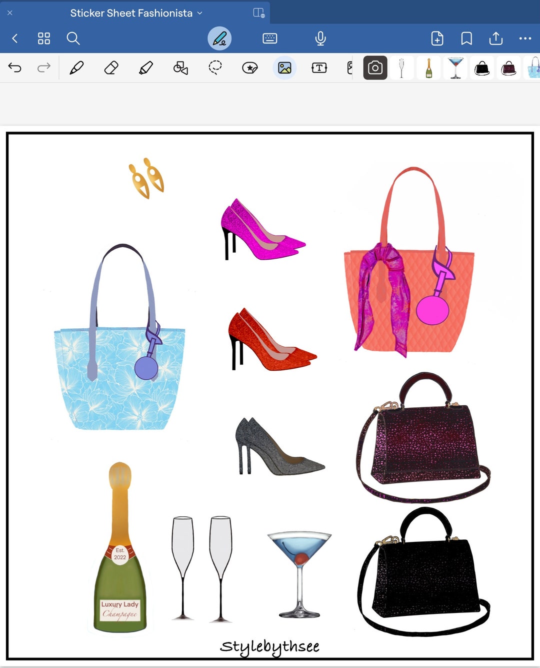Fashion Stickers for Goodnotes Shoes, Purse Stickers, Earrings Sticker ...