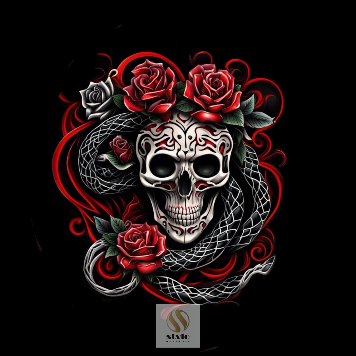 Red Roses Snake Skulls Digital Downloads Great for Halloween Trending ...