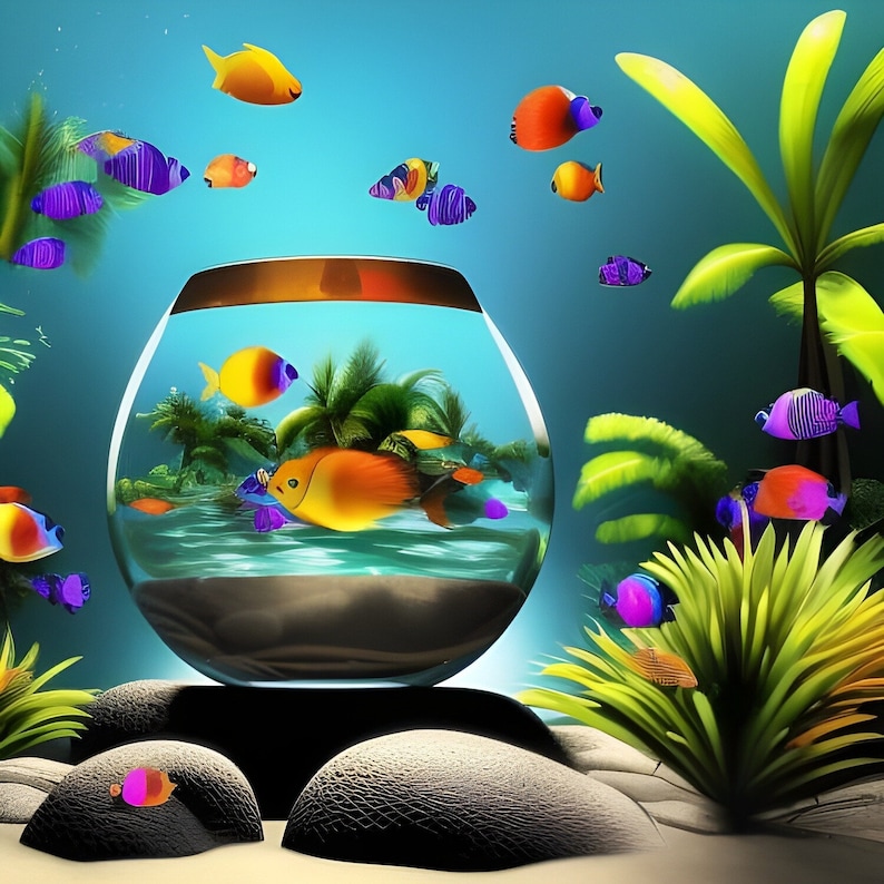 Diamond Painting Kit Tropical Fish Bowl Beautiful Wall Art Colourful ...