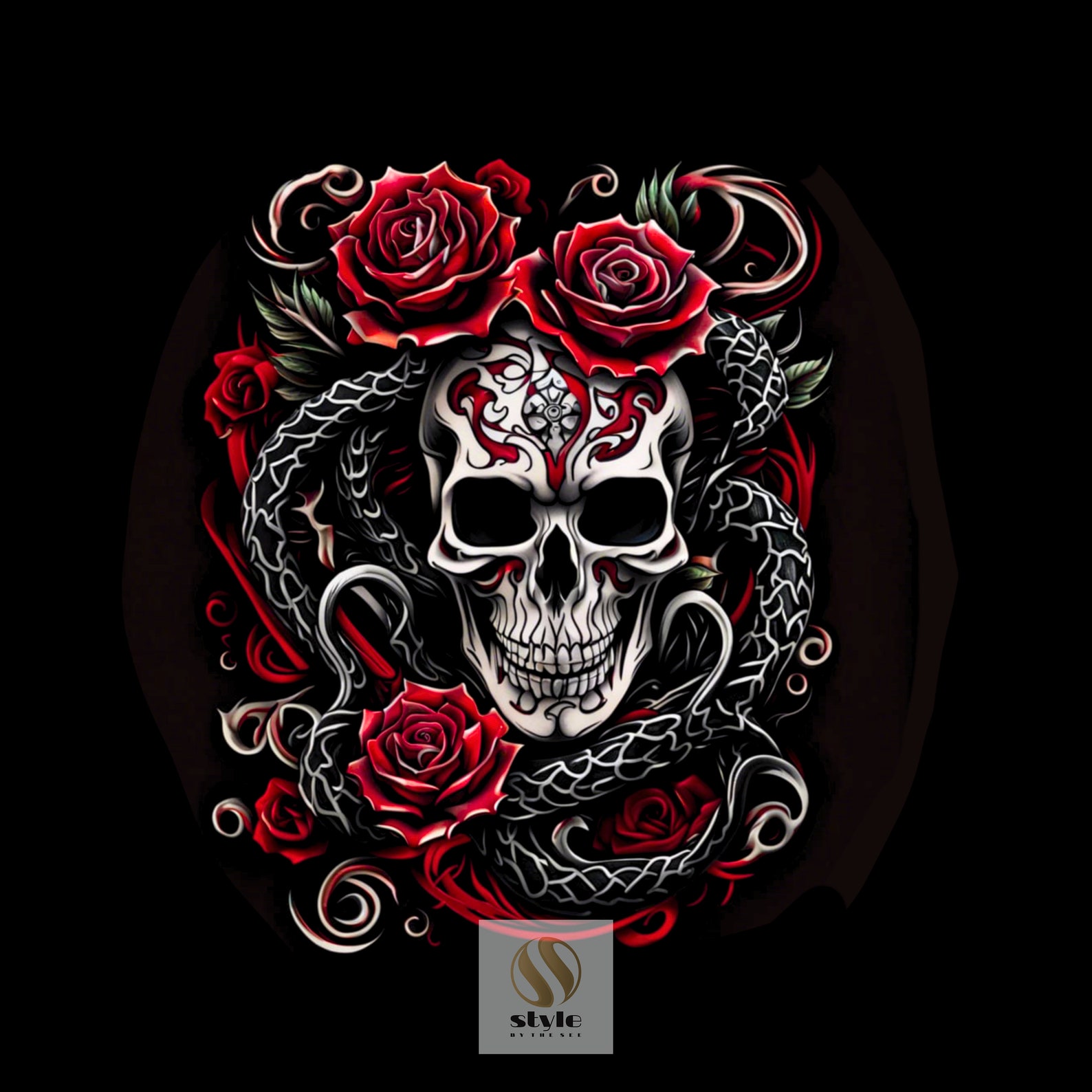 Red Roses Snake Skulls Digital Downloads Great for Halloween Trending ...