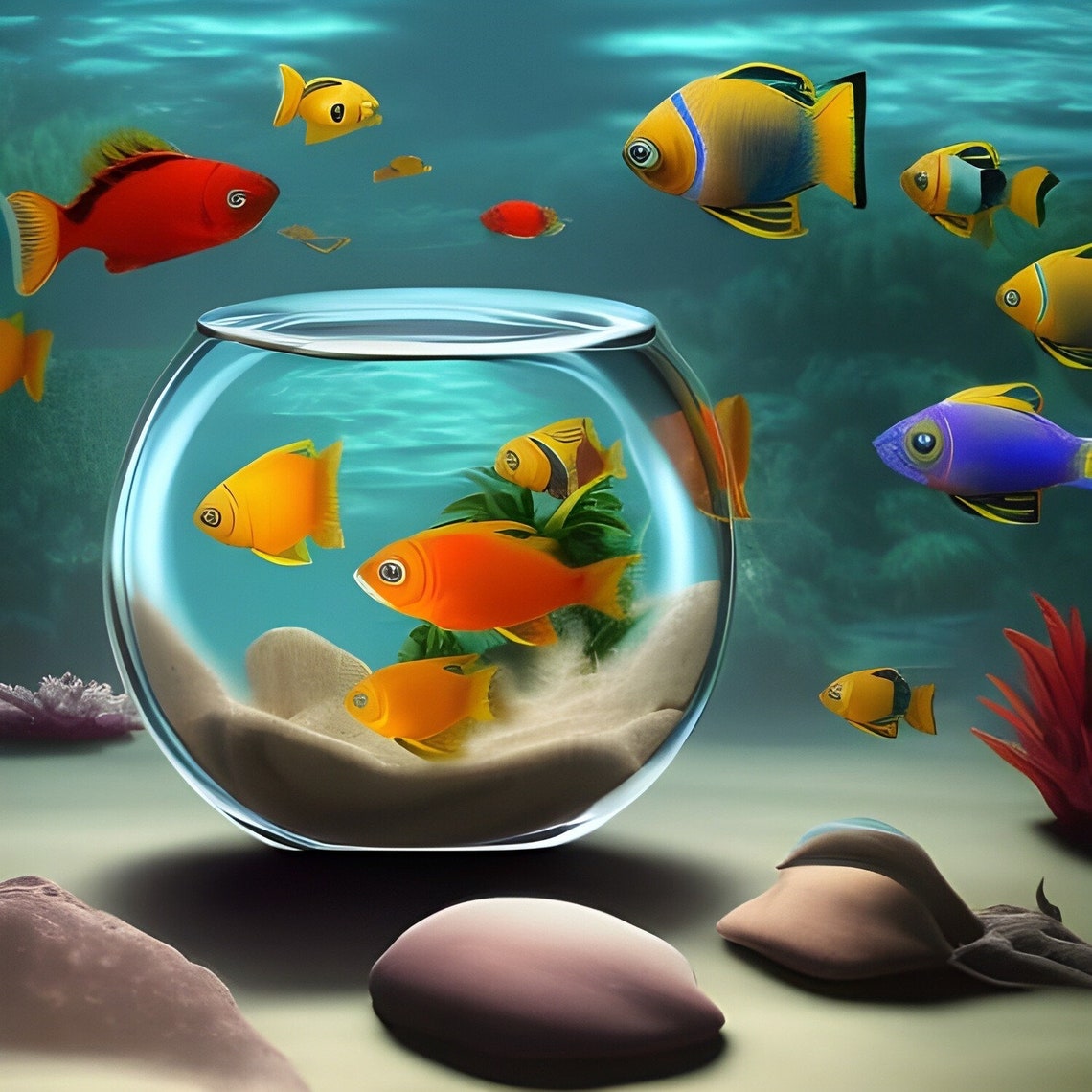 Diamond Painting Kit Tropical Fish Bowl Beautiful Wall Art Colourful ...