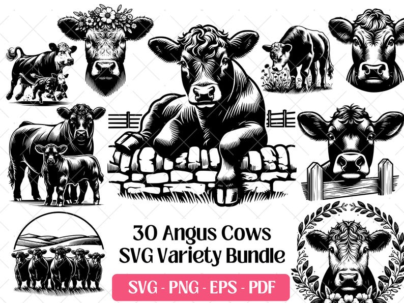 Angus Cow SVG Bundle · Farm Animal Ranch Clipart PNG PDF · Cricut Laser ...