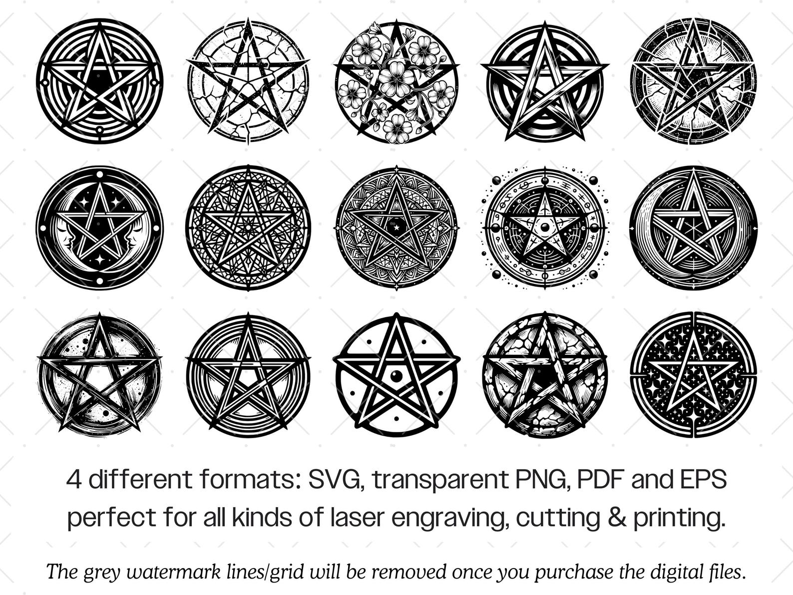 Pentagram SVG Bundle · Wiccan Pagan Occult Pentacle Clipart PNG PDF ...