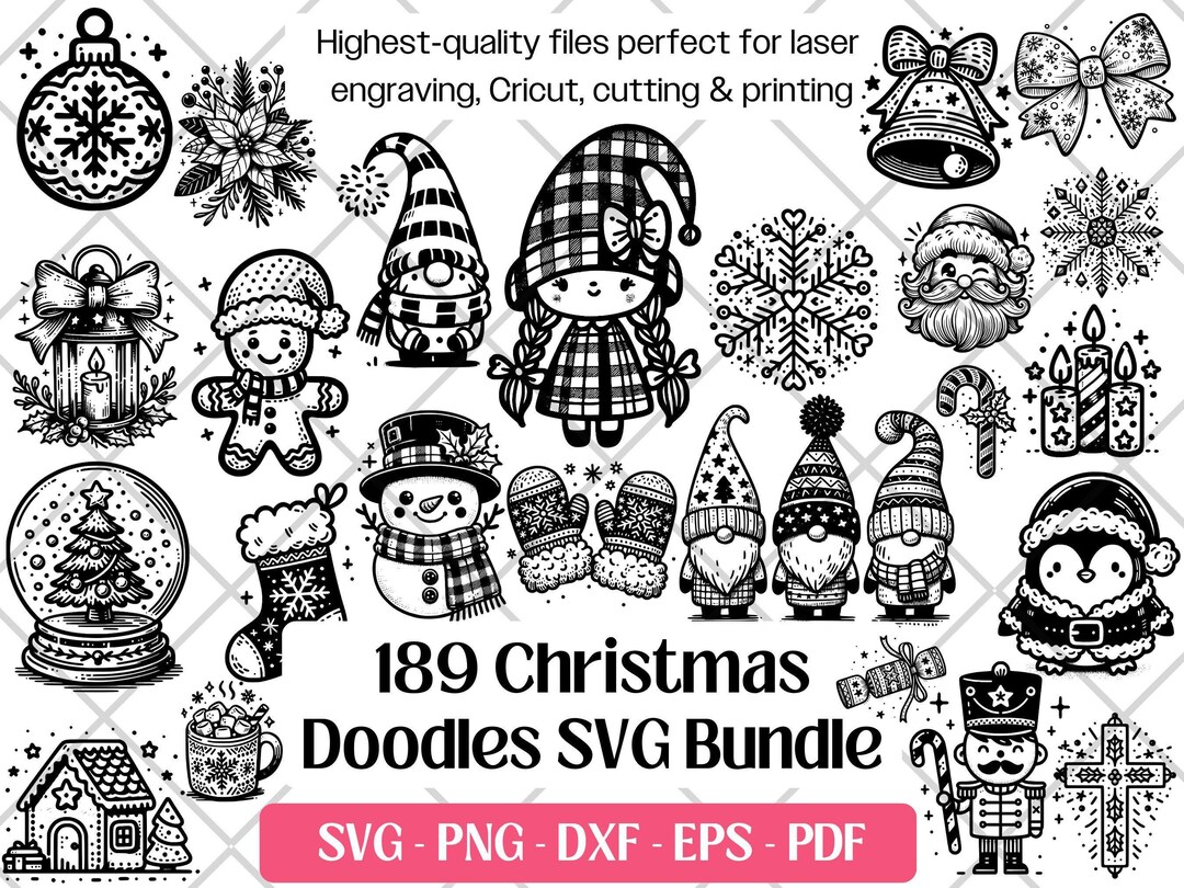 Christmas Doodle SVG Bundle · Festive Xmas Clipart PNG · Cricut Files ...
