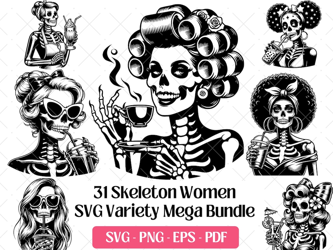 Skeleton Women SVG Bundle, Cutting Laser Engraving Files Vector Art PNG ...