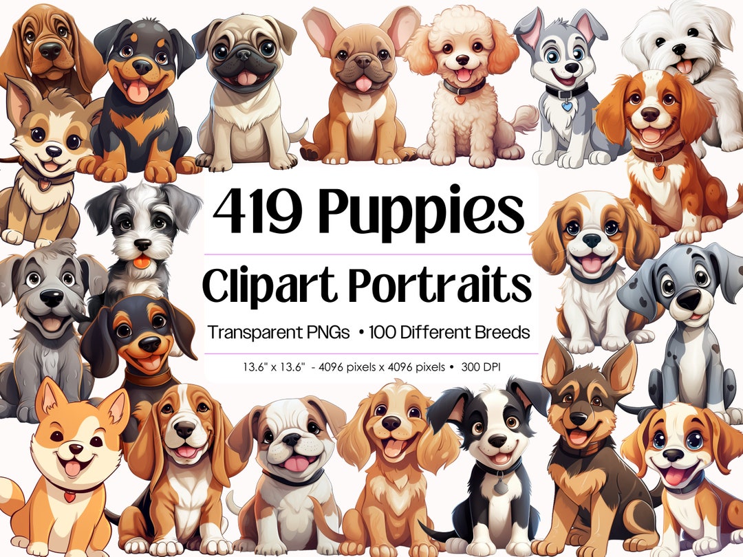Puppy PNG Bundle, 419 Puppies • Cartoon Dogs Clipart Bundle Sublimation ...