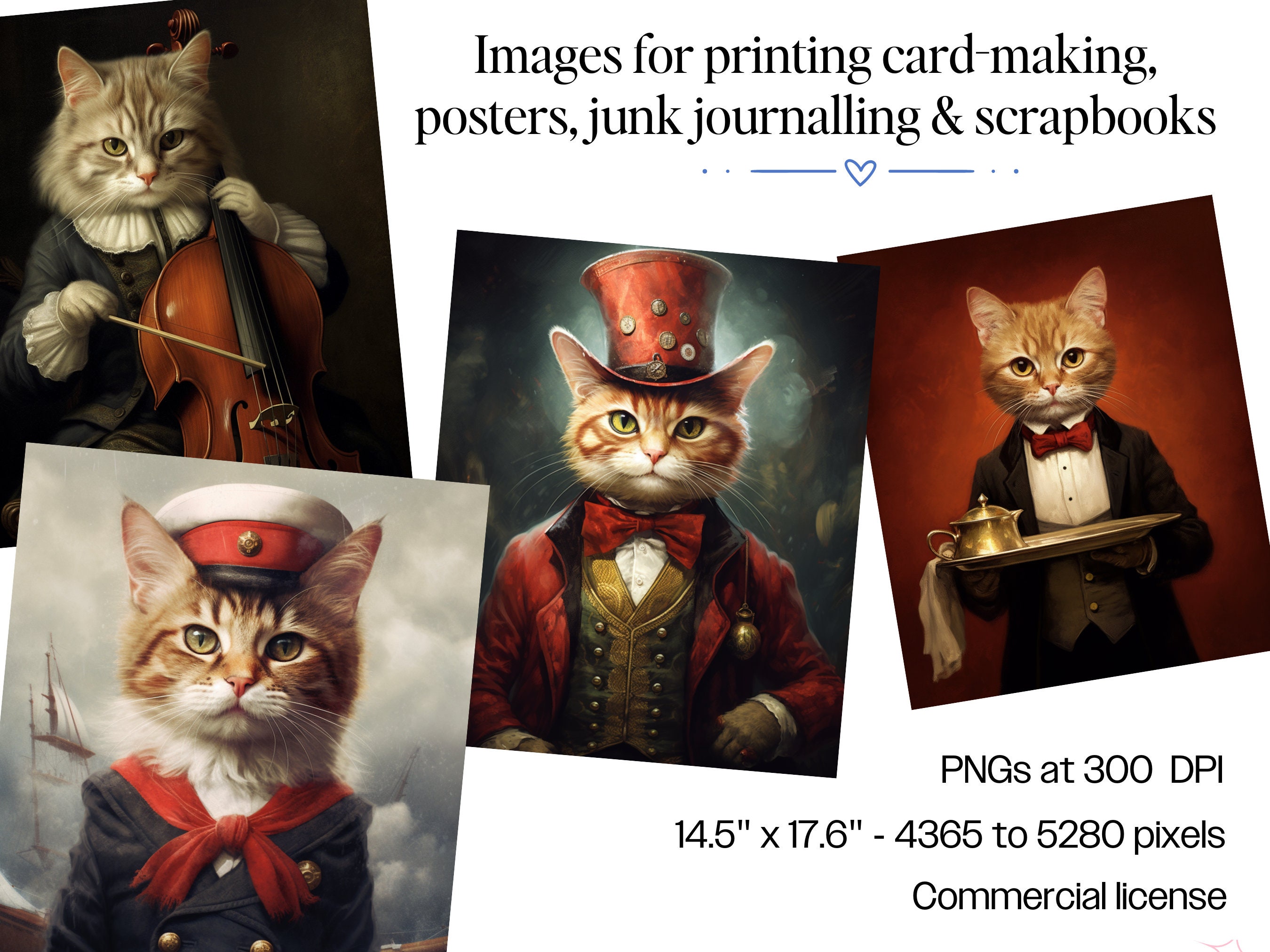 Cat Ephemera Pack, Cats at Work, 100 Cats in Work Attire, Cat PNG Pack ...