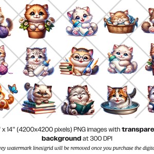 Cat Clipart PNG Bundle, 101 Cute Cat and Kitten Graphics • Kawaii Cat ...