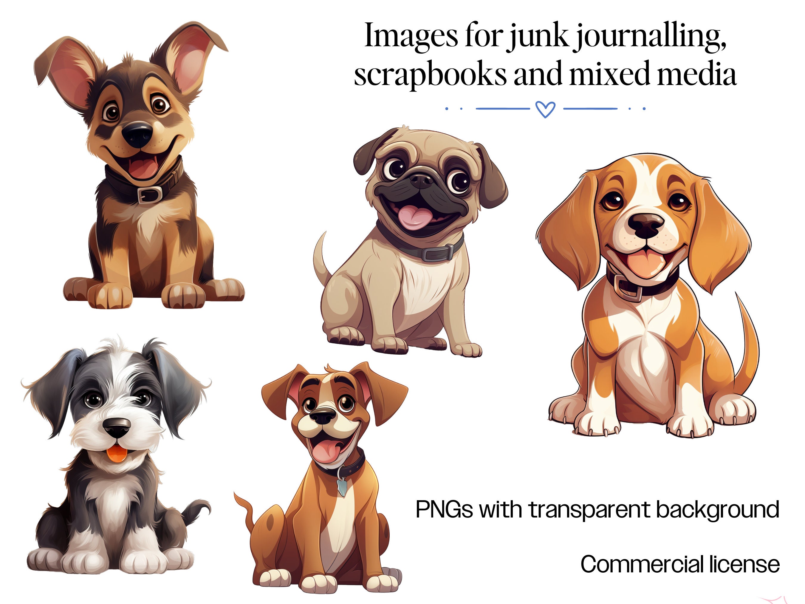 Puppy Clipart Bundle, Cartoon Dog Breeds PNG Sublimation Files (digital ...