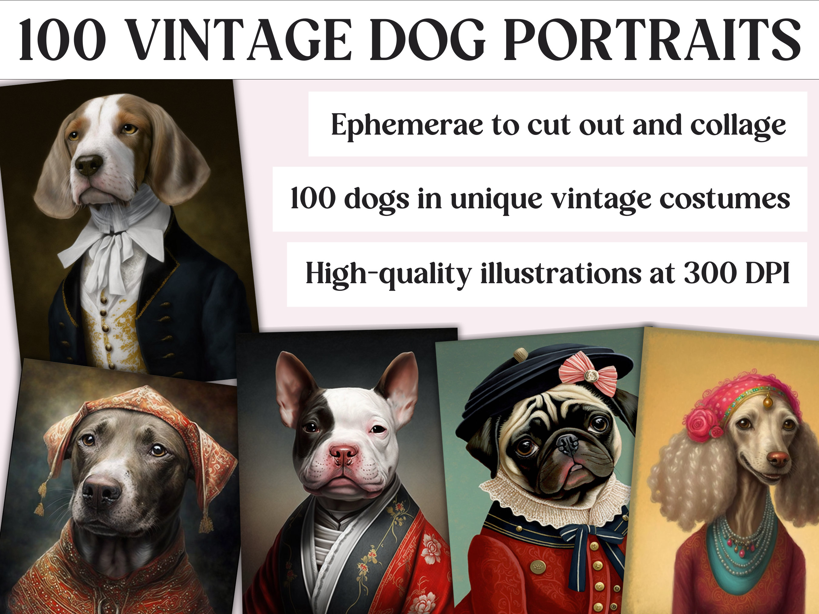 Dog Ephemera 100 Vintage Dog Portraits in Costumes Digital Printable ...