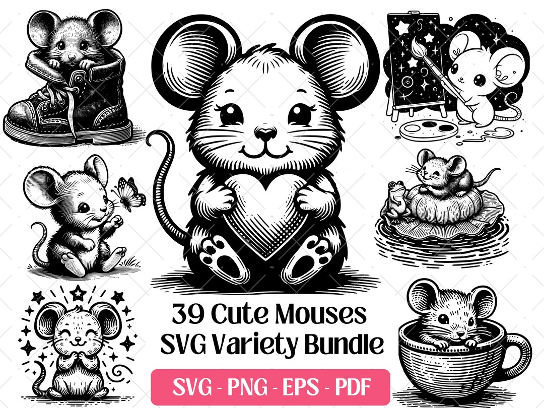 Cute Mouse SVG Bundle Cutting Laser Engraving Files, Cartoon Mouse ...
